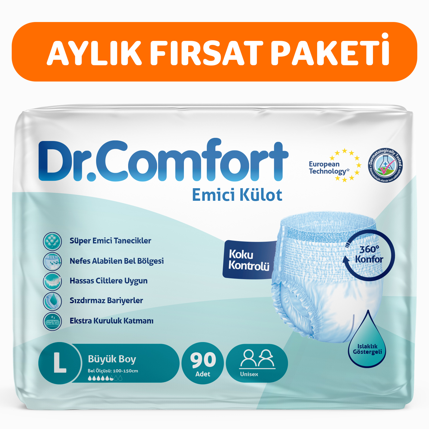 Dr.Comfort Yetişkin Emici Külot Large 30'lu 3 paket 90 adet | Giggles Fabrika Satış Mağazası